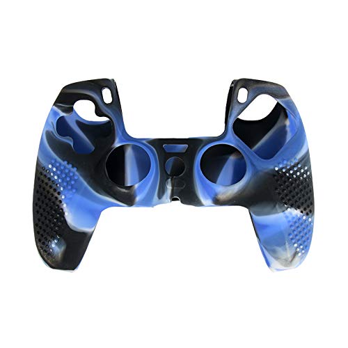 Camouflage Antislip Silicone Skin Protective Rubber Anti-Slip Case Cover with 8pcs Thumb Grips Stick Joystick Cap for Playstation 5 PS5 Controller Gamepad Game Protector Cover (Dark Blue)