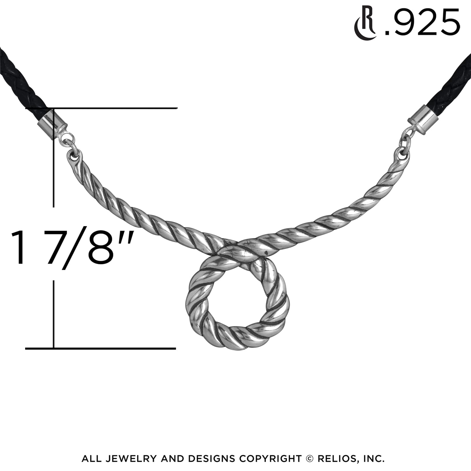 American West Sterling Silver Women's Strand Necklace Black Genuine Braided Leather 17 to 20 Inch