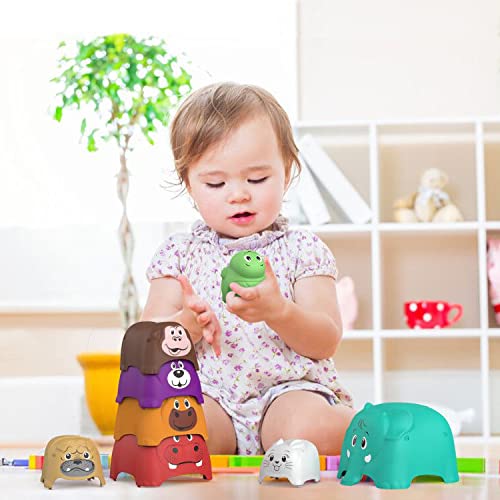 alobeby Baby Stacking Cups Toddler Toys: Nesting Cup for Kids Age 1-3 Animal Party Stackable Toys 8 Pack BPA Free