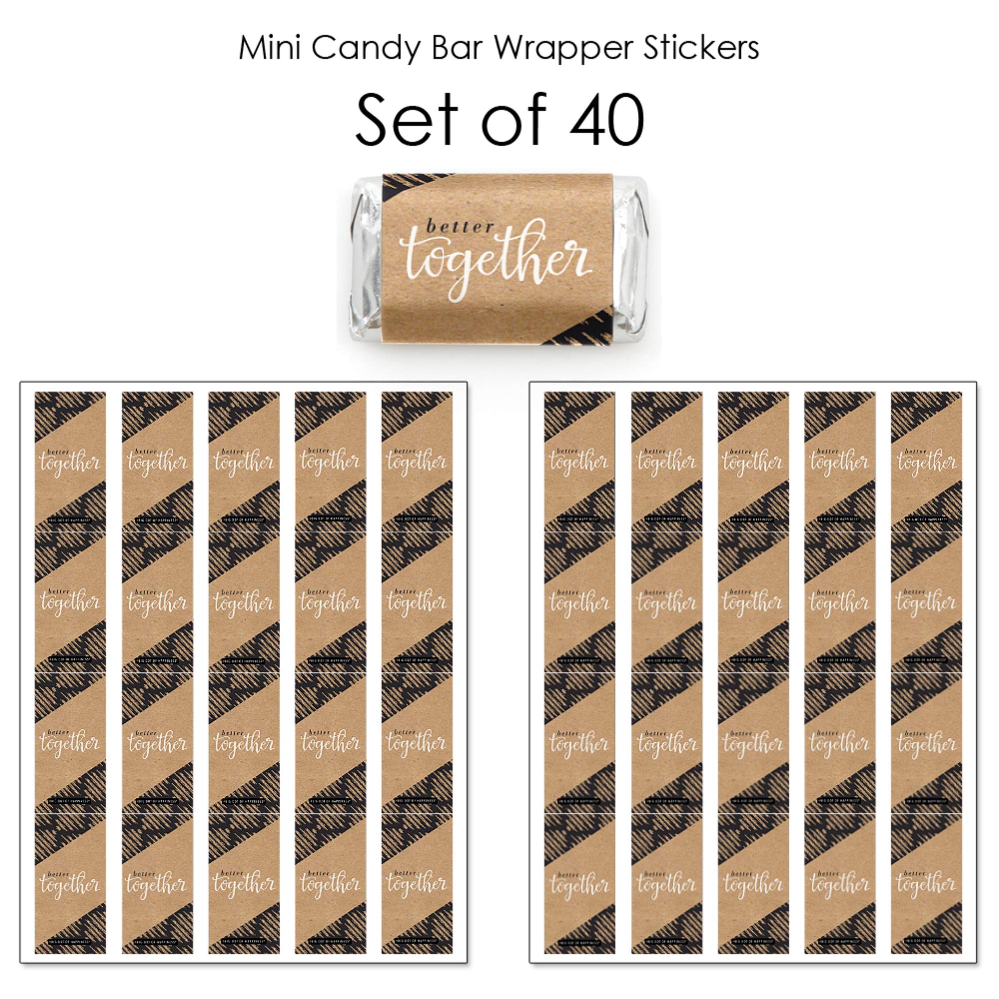 Big Dot of Happiness Better Together - Mini Candy Bar Wrapper Stickers - Wedding or Bridal Shower Small Favors - 40 Count