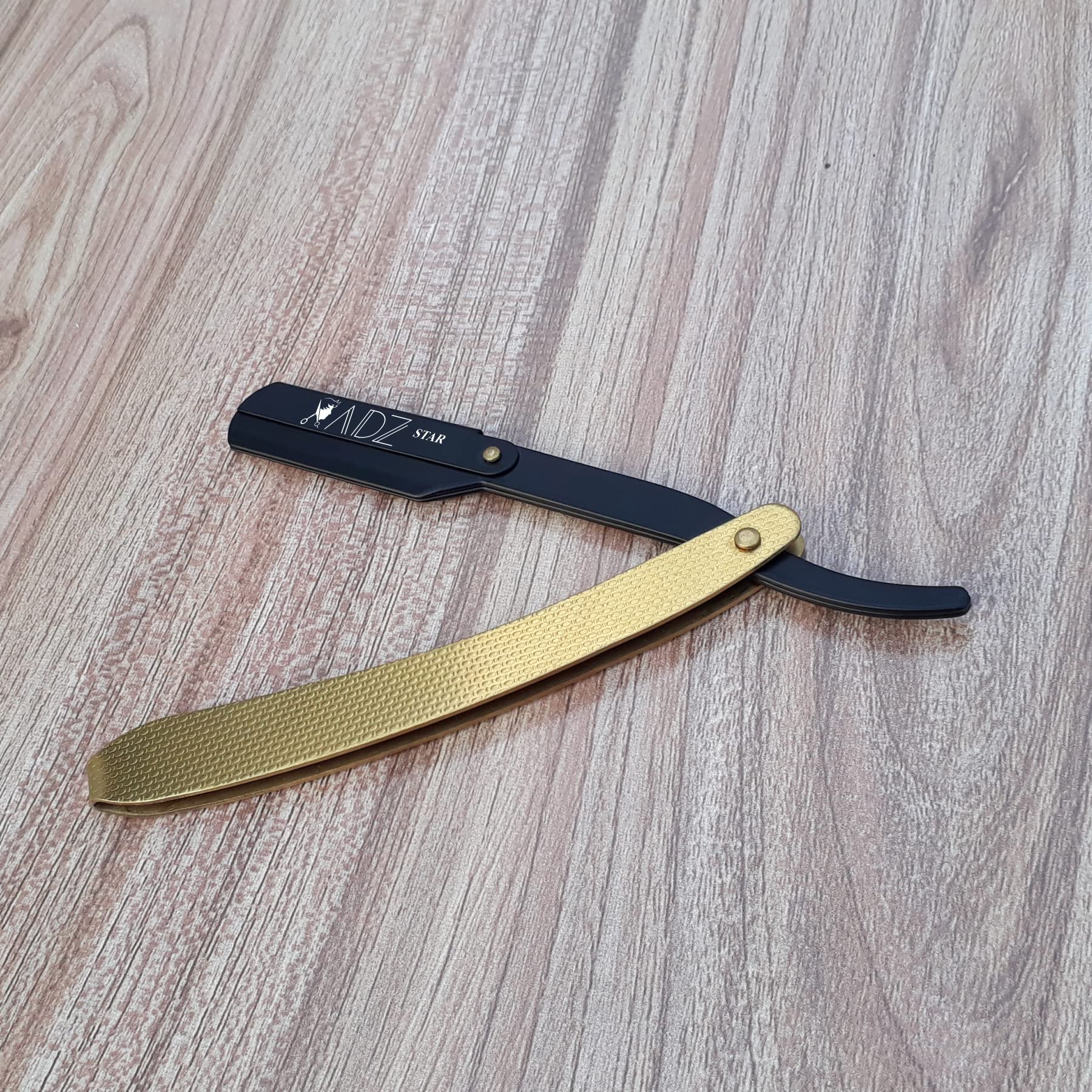 ADZ STAR Professional Straight Edge Razor with 10 Single Straight Razor Blades-Barber Straight Razor, BLACK & GOLD