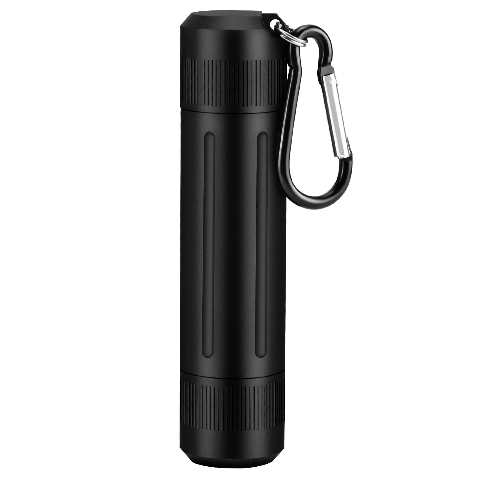 Aufew Airtight Smell Proof Container, Durable Stash Jar with Dual-Opening, Portable Sealed Metal Tube, Keychain Travel Ashtray for Herbs, Spices, Cigarettes - Black