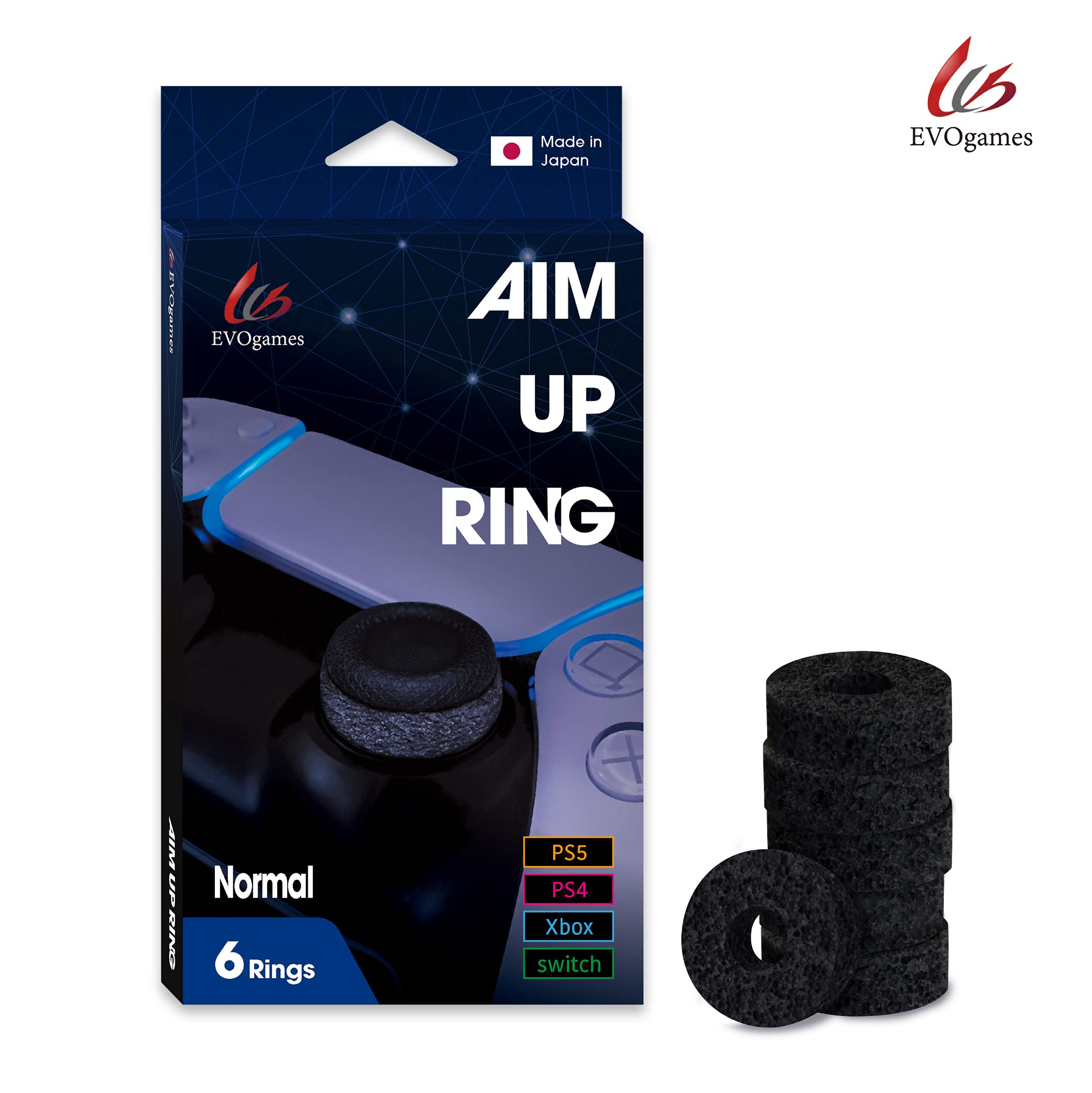 EVOgames Aim Up Ring (Normal Type) Made in Japan FPS Precise operability UP 6 pieces for FPS PS5 PS4 Switch Xbox For PC controller