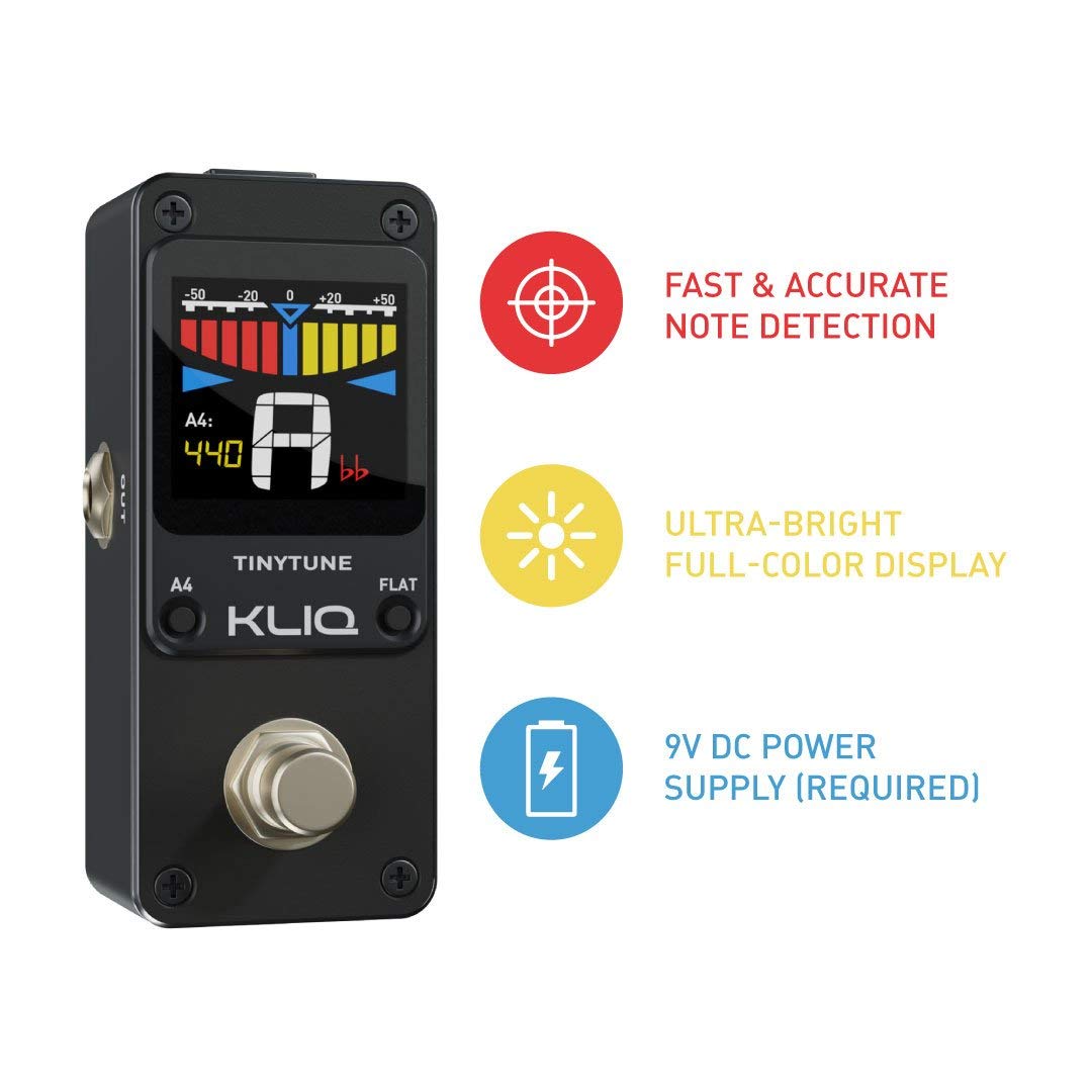KLIQ TinyTune Tuner Pedal for Guitar and Bass and KLIQ Forte Wall-mount Instrument Hanger (Black) Bundle