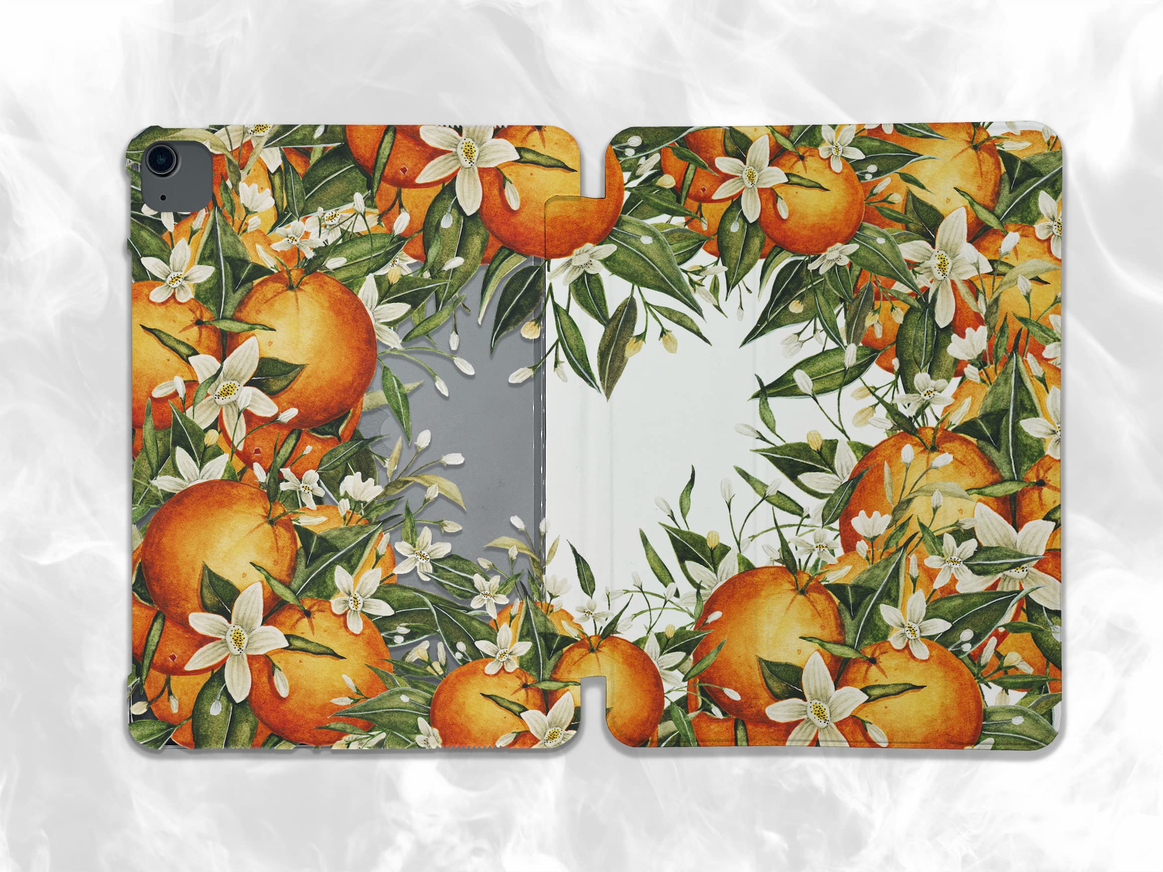 Cute Fruit Orange Flower case Compatible with iPad Mini Air Pro 7.9 8.3 9.7 10.2 10.9 11 12.9 inch Pattern Cover New 2022 2021 Trifold Stand 3 4 5 6 7 8 9 Generation 463 (12.9 Pro 3/4/5 gen)