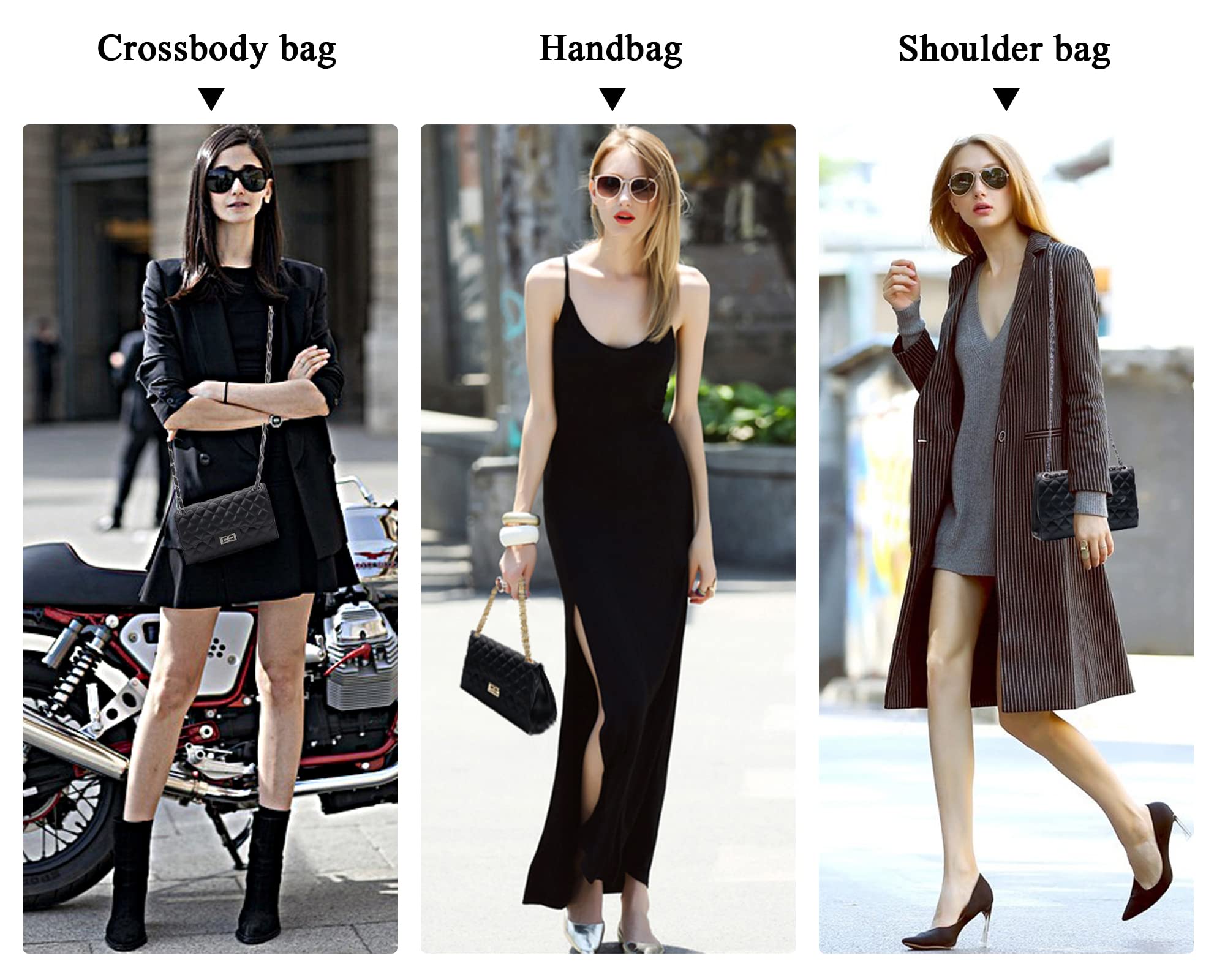 Eveupp Quilted Crossbody Bags for Women Black Chain Purse Leather Quilted Bag Clutch Purses Large