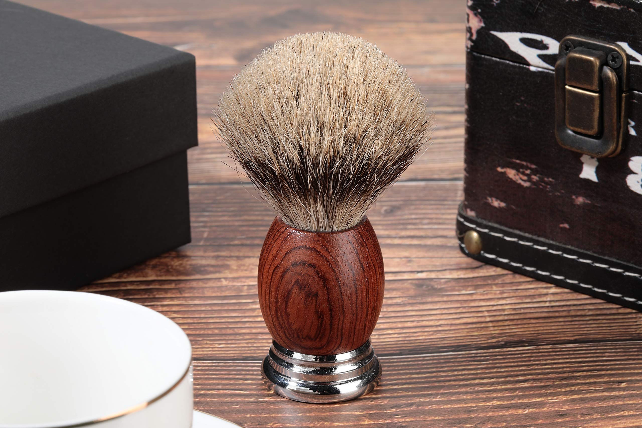JOLI 100% Pure Badger Hair Shaving Brush Handmade With Walnut Wooden Handle and Stainless Steel Base Perfect for Wet Shaving