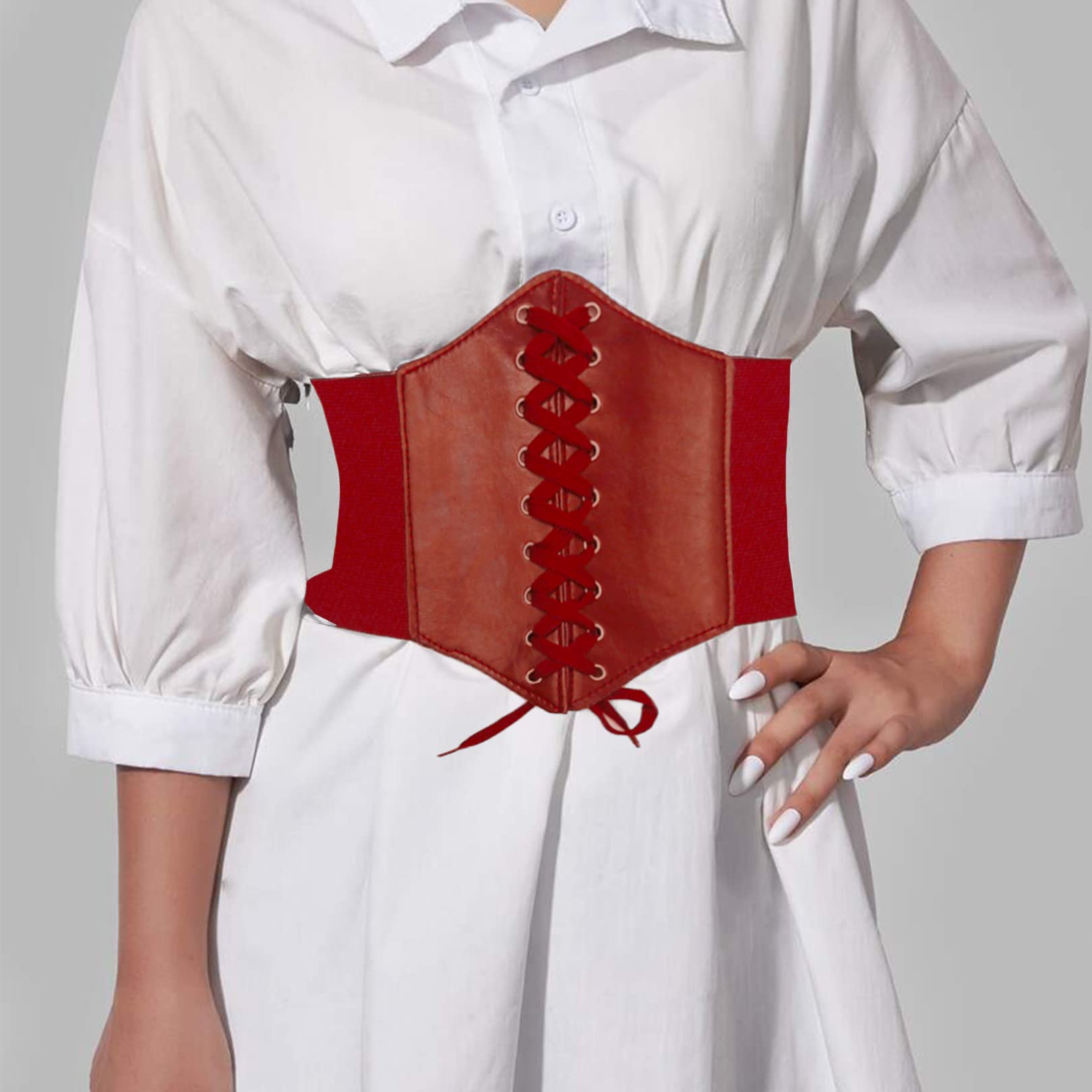 Avidlove Women Waspie Corset Belt Lace Up Waist Belt Leather Gothic Corset Belt Red M