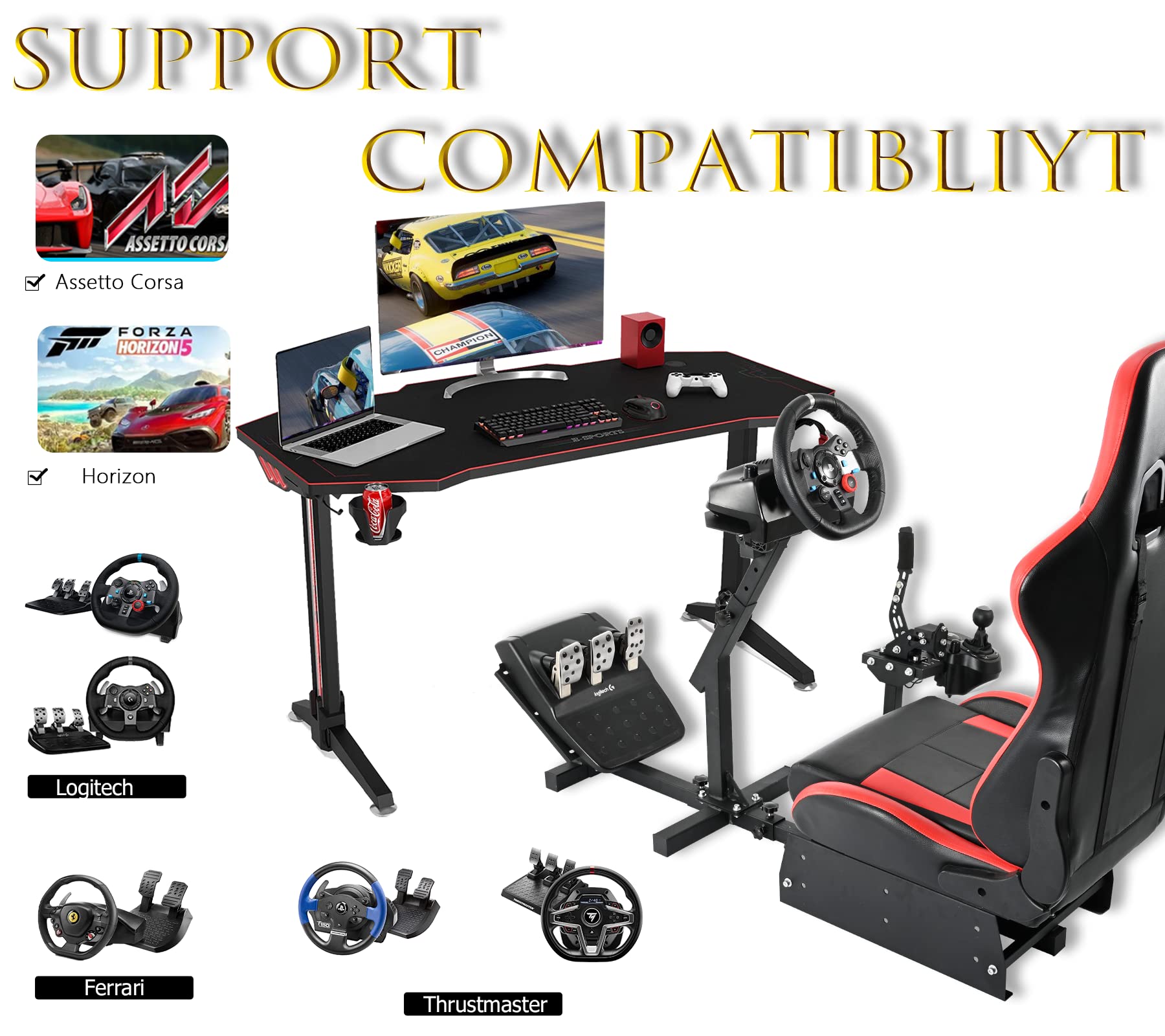 Anman G920 Racing Simulator Cockpit With Gaming Seat Fit for Logitech G25 G27 G920 G29, Thrustmaster Tx 458, T500 RS,PC, PS4 Adjustable Racing Simulator Mount Wheel Shifter Pedals NOT Included
