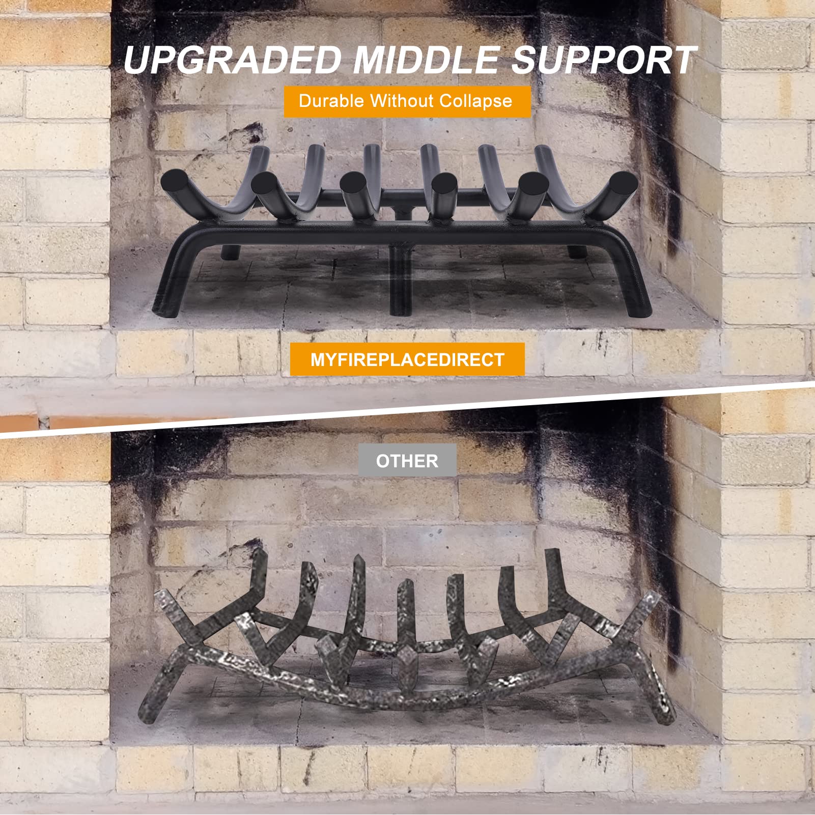 Fireplace Grate 17 Inch Solid Round Steel 3/4" Bar Heavy Duty Firewood Stove Log Holder Rack Grates Wrought Cast Iron Indoor Outdoor Camping Chimney Hearth Wood Burning Fireplace Accessories Tools