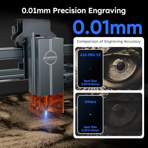 ATOMSTACK 12W Laser Engraver, A10 PRO V2 Laser Cutter, 0.06mm High Accuracy Laser Engraving Machine for Wood and Metal, Dark Acrylic, Glass, Leather, Engraving Area 15.7 "x15.7"