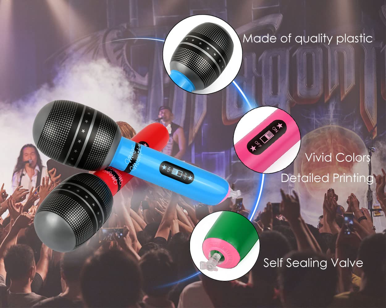 DS. DISTINCTIVE STYLE Inflatable Microphones 6 Pieces 10-Inch Blow up Microphones 80s 90s Party Favors Performace Photo Props Random Colors