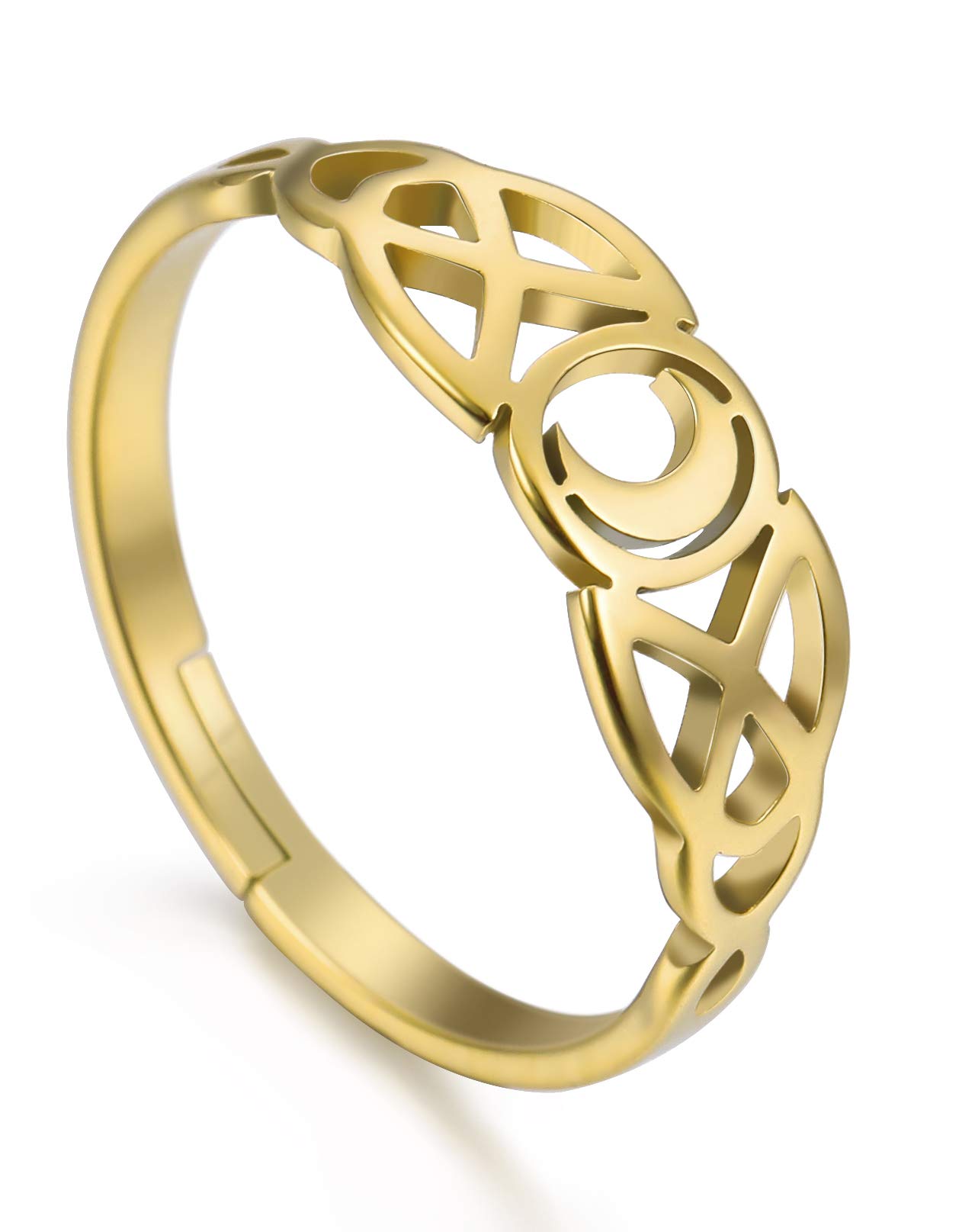 Amaxer Irish Celtic Moon Adjustable Women Ring Stainless Steel Silver/Gold/Rose Gold Jewelry (Gold)