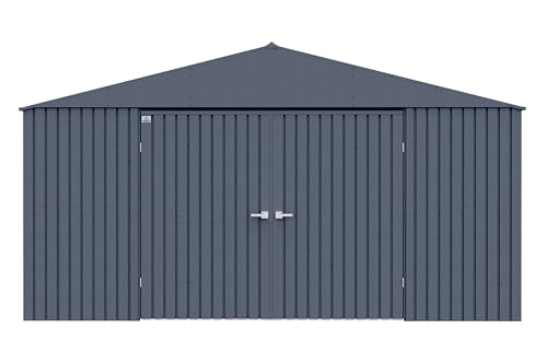 Arrow Shed Elite 14' x 12' Outdoor Lockable Gable Roof Steel Storage Shed Building, Anthracite