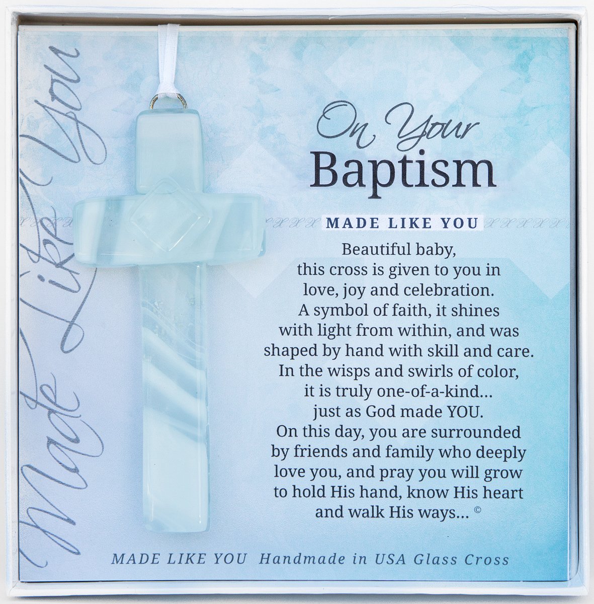 On Your Baptism Beautiful Baby Handmade Aqua Glass Cross - Treasured Baptism Gift for Baby Girl or Boy