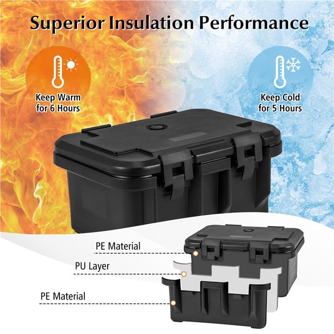 ARLIME 31QT Insulated Food Pan Carrier, Stackable Hot Box w/ 3 PC Food Pans, 8β Deep Top Load LLDPE Food Warmer for Restaurant, Canteen, Catering, Buffet Party, Black (1)