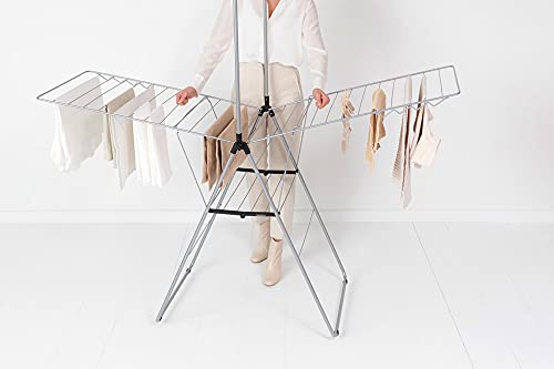 Brabantia HangOn Laundry Drying Rack with Garment Rail (82ft / Metallic Gray) Compact, Foldaway, Adjustable Indoor Stainless Steel Clothes Horse