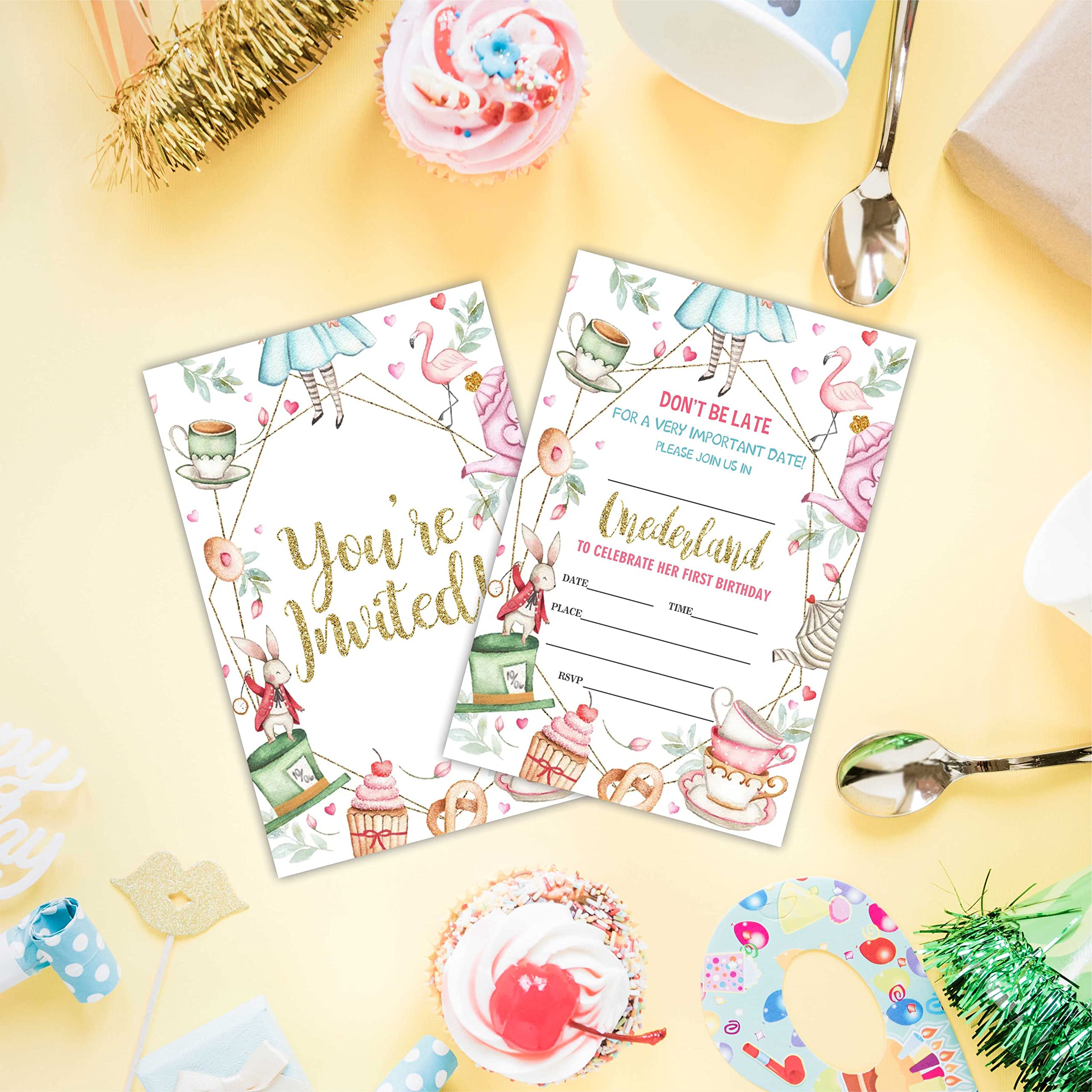 AWSICE Birthday Invitations, Tea Party Theme Fill-In Invite Cards For Birthday Party, 20 Invitations With Envelopes, Decorations,Party Favor And Supply-A28
