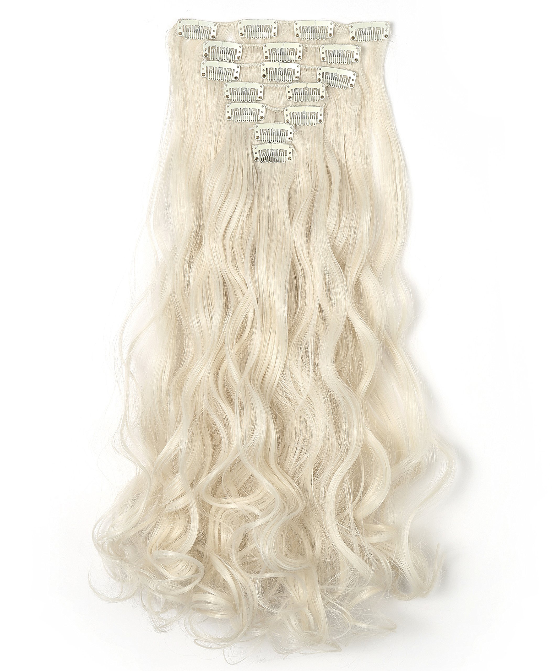 OneDor 20" Curly Full Head Clip in Synthetic Hair Extensions 7pcs 140g (60#-Platinum Blonde)