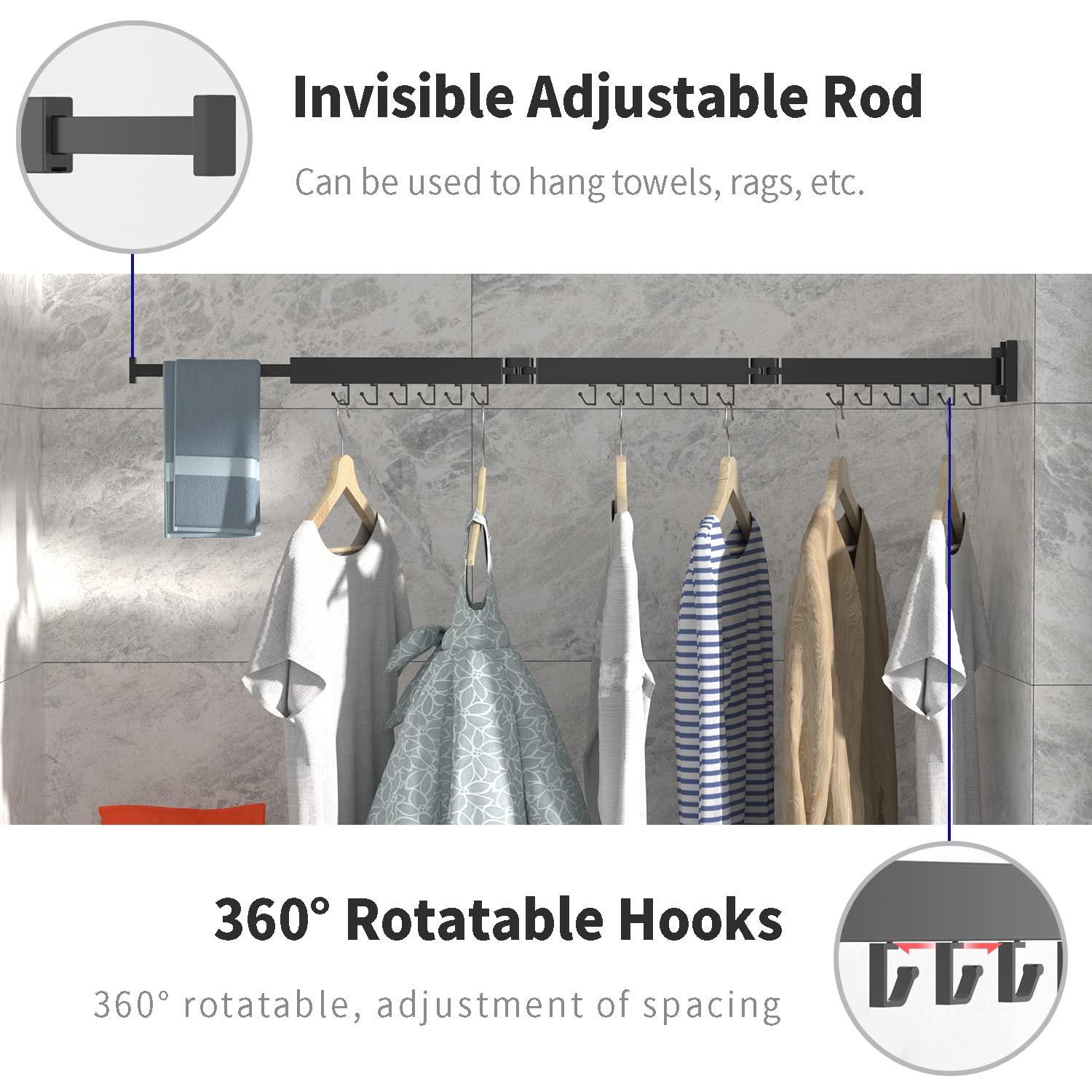 BESTHLS Wall Mounted Portable Clothes Drying Rack with Space Saver Clothes Hangers Design Universal for Balcony Mudroom Bedroom Kitchen Foldable Laundry Rack (3-Pole Black)