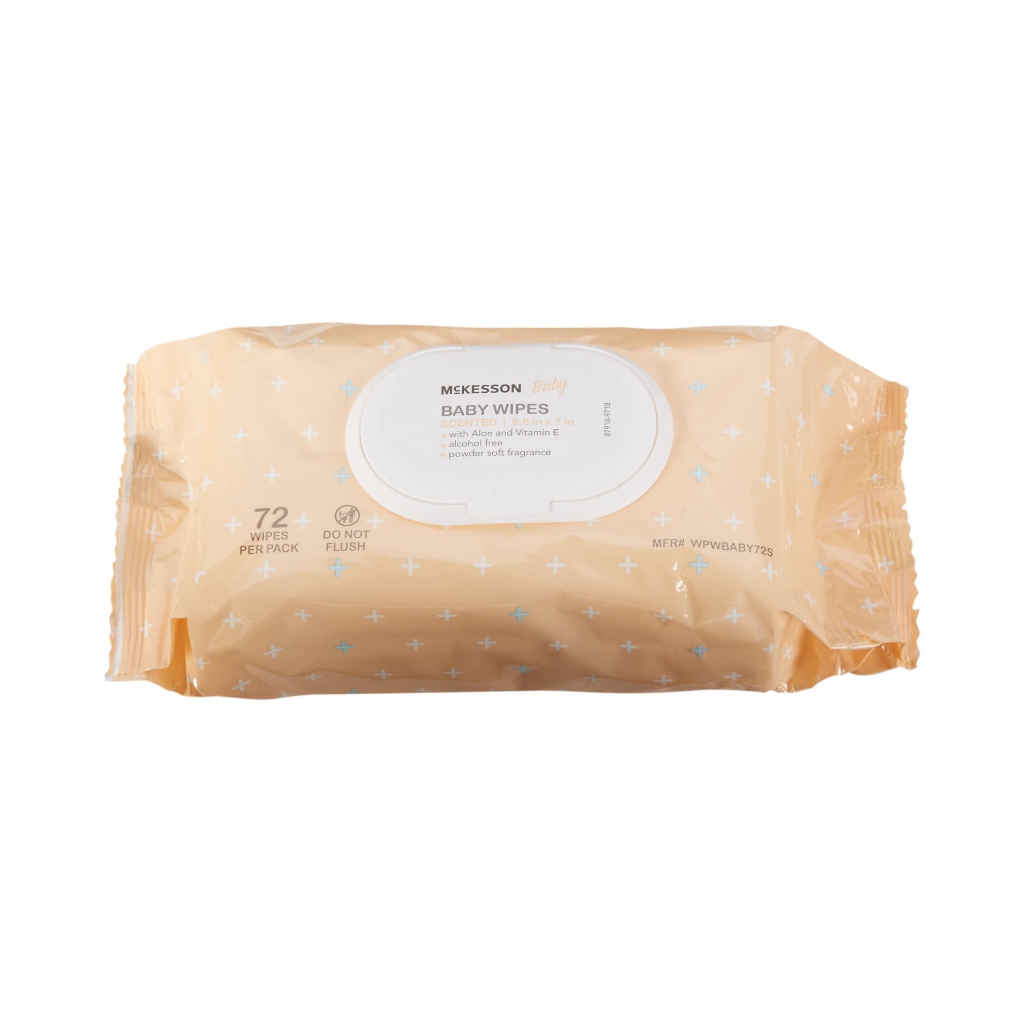 McKesson Baby Wipes - Scented with Powder Soft Fragrance, Contains Aloe and Vitamin E - 6.8 in x 7 in, 72 Wipes, 1 Pack