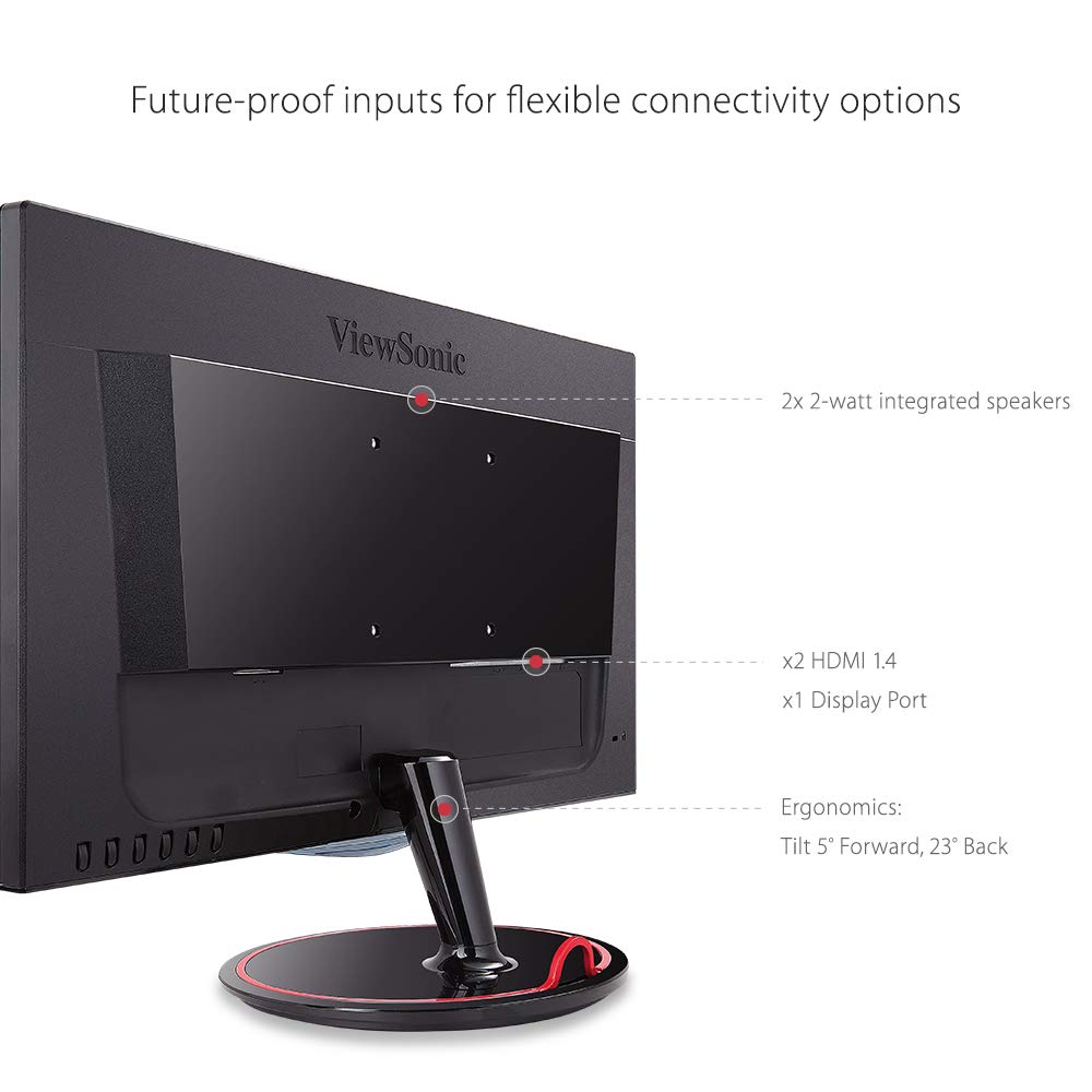 ViewSonic VX2458-MHD 24 Inch 1080p 1ms 144 Hz Gaming Monitor with FreeSync Flicker-Free and Blue Light Filter HDMI and DP (Renewed)