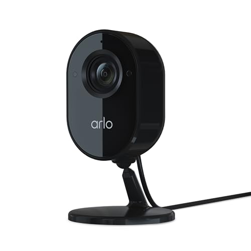 Arlo Essential Indoor Camera - 1080p Video with Privacy Shield, Plug-in, Night Vision, 2-Way Audio, Siren, Direct to WiFi No Hub Needed, Surveillance Security, Black - VMC2040B
