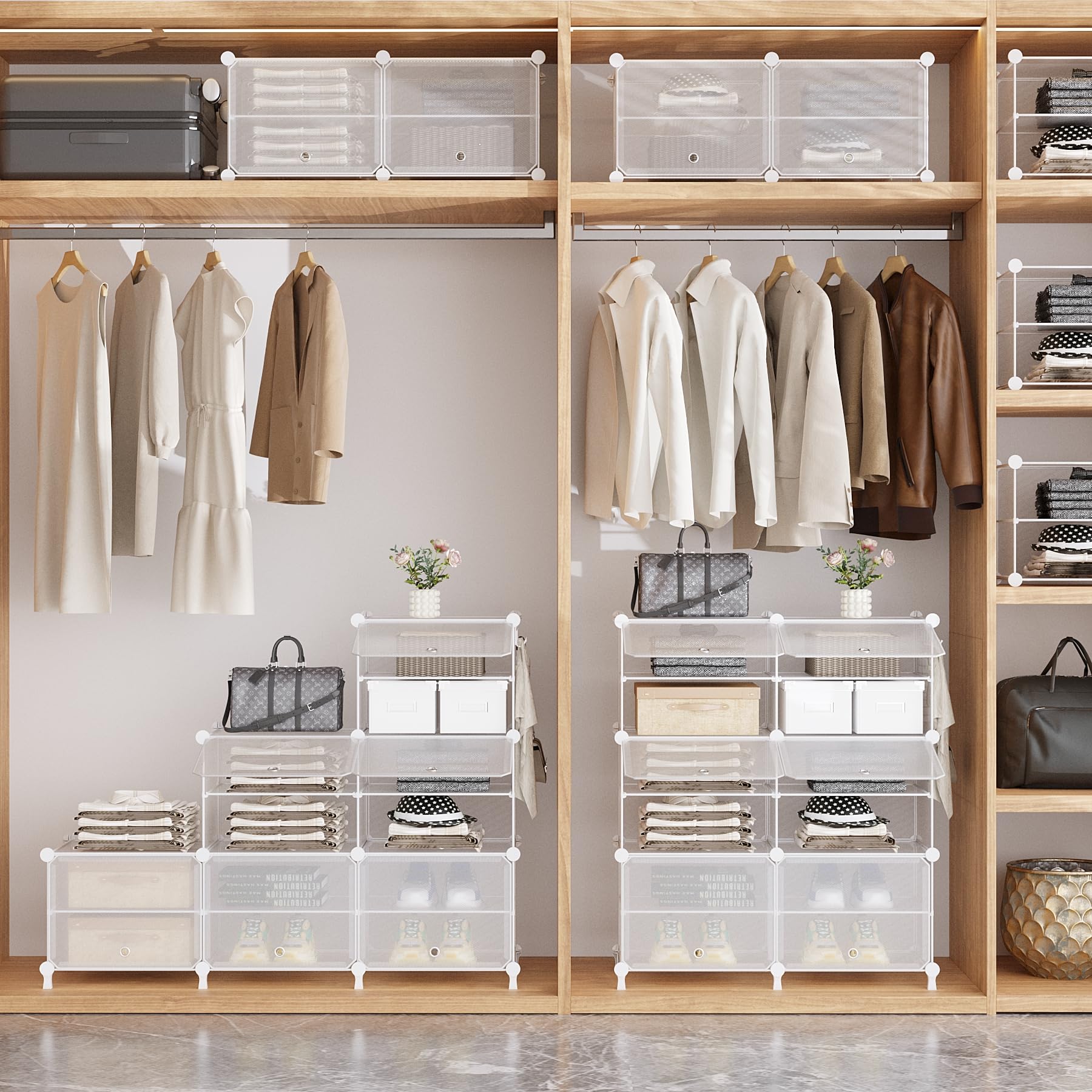 AWTATOS Shoe Rack, 6 Tier Shoe Storage Cabinet with Door, 24 Pair Shoe Organizer Shelves for Closet Hallway Bedroom Entryway, Transparent Twill