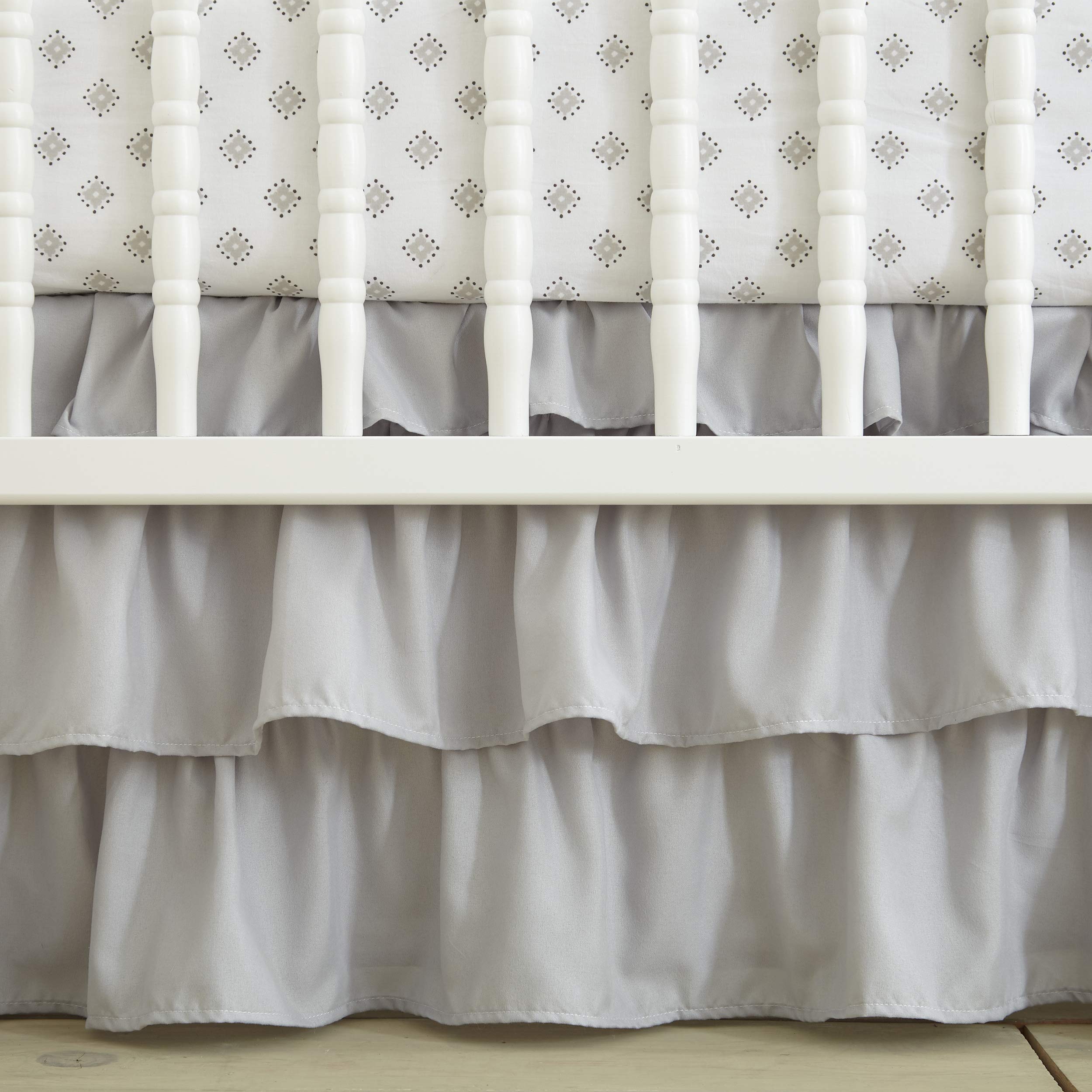 Levtex Baby - Willow Crib Bed Set - Baby Nursery Set - Grey - Soft Rosette Pintuck - 5 Piece Set includes Quilt, Fitted Sheet, Diaper Stacker, Wall Decal & Crib Skirt/Dust Ruffle