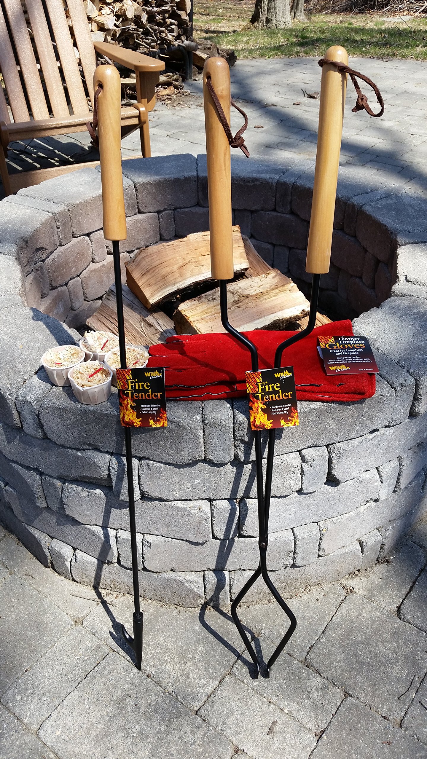 EXCURSIONS Journey To Health Fireplace Fire Pit Campfire Tool Gift Set – Firetender Tongs Poker Gloves and Firestarters