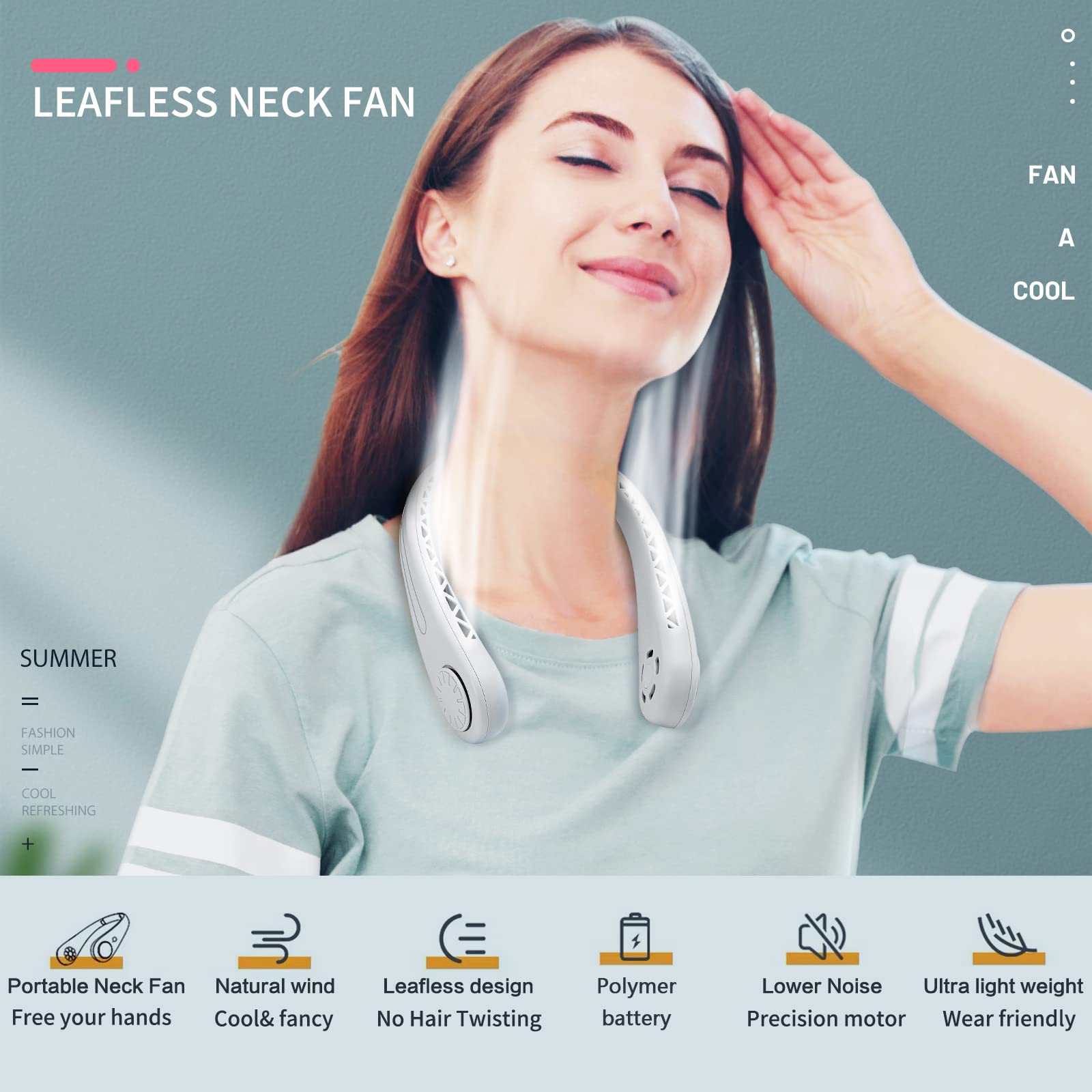 DGLK The Portable Neck Fan From Popular Earphone Design,The Leafless Neck Fan Perfect For Personal Fan,with Features,Mini Fan, Ultra-Quiet, Battery Powered Fan, Suitable For Outdoor Sports
