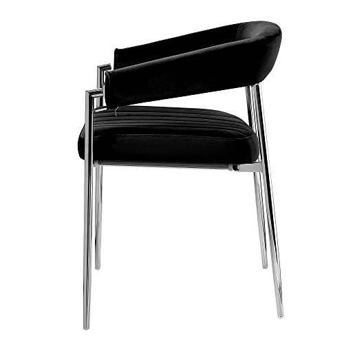 Bekrvio Dining Chairs Set of 2 Kitchen Dining Room Chairs with Arms and U-Shape Backrest, Mid Century Modern Living Room Accent Chair, Velvet Upholstered Kitchen Chairs with Metal Chrome Legs, Black