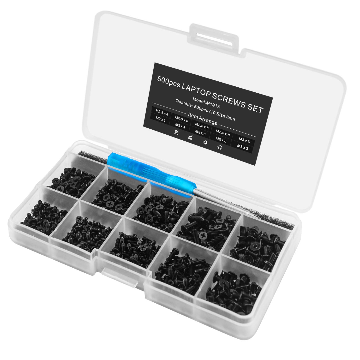 Mcsher 500pcs Laptop Notebook Screws Set for IBM HP Dell Lenovo Samsung Sony Toshiba Acer Gateway Screw Assortment Kit – with Screwdriver