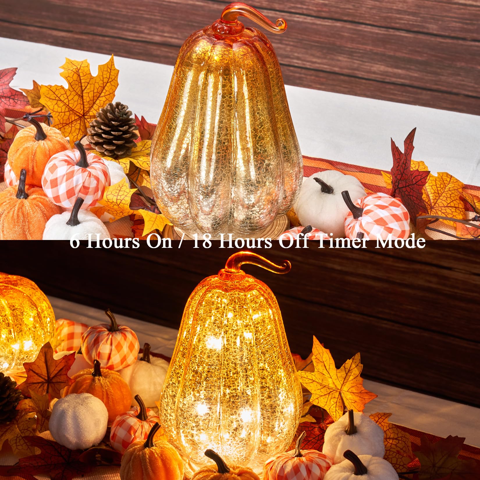 Lamris Pumpkin Decor Mercury Glass Pumpkin Lights Cracked 8 Inches Fall Table Centerpiece Farmhouse Autumn Home Thanksgiving Decorations