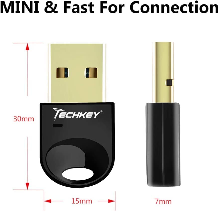 Techkey USB Bluetooth 4.0 Adapter Dongle for PC Laptop Computer Desktop Stereo Music, Skype Call, Keyboard, Mouse, Support All Windows 10 8.1 8 7
