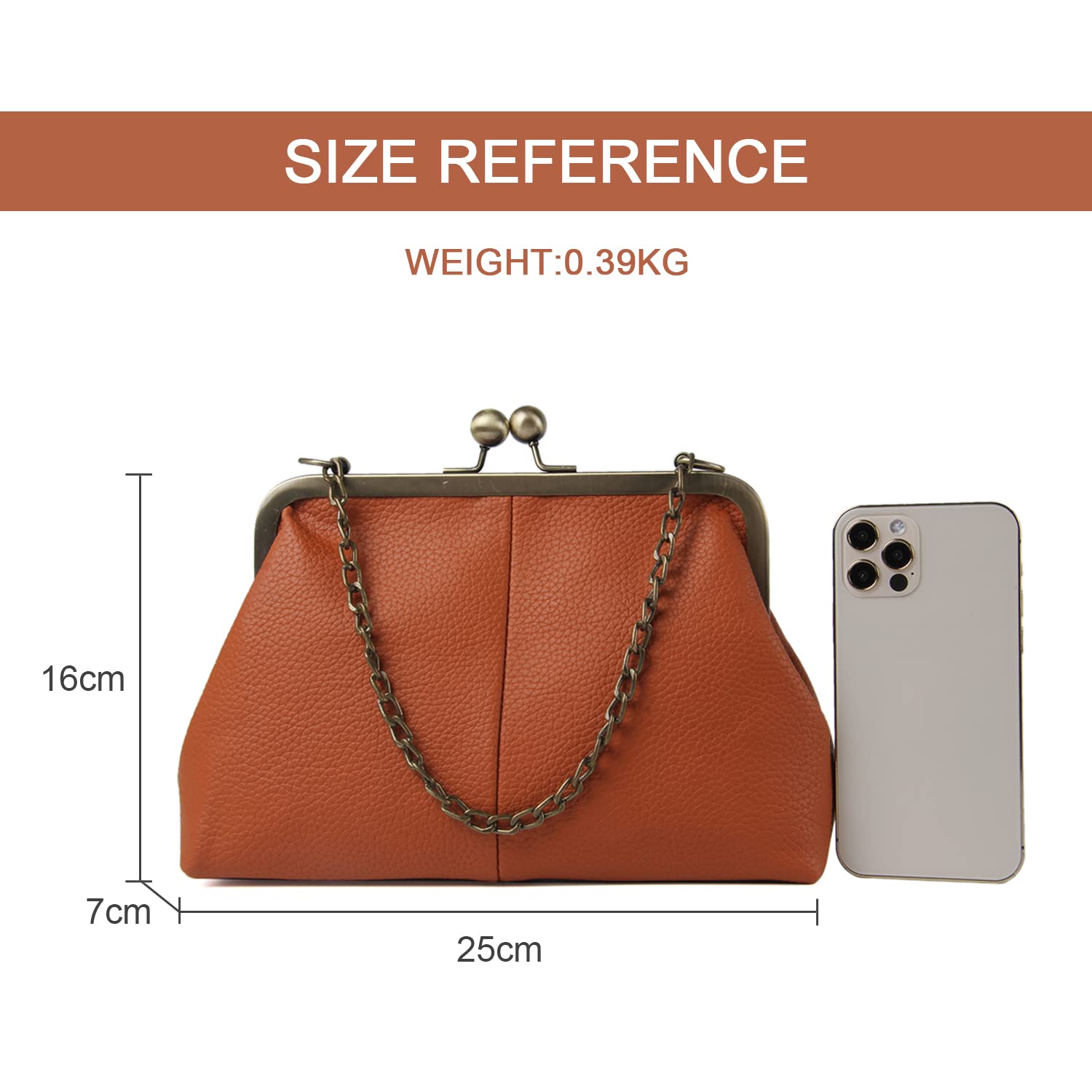 Lanpet Women Classical Kiss Lock Clutch with Chain Strap Shoulder Bag Purse Wallet