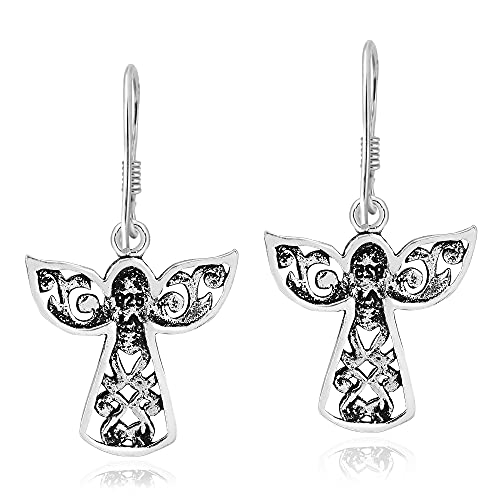 AeraVida Guardian Angel of Love Filigree Sterling Silver Dangle Earrings, 16x30mm
