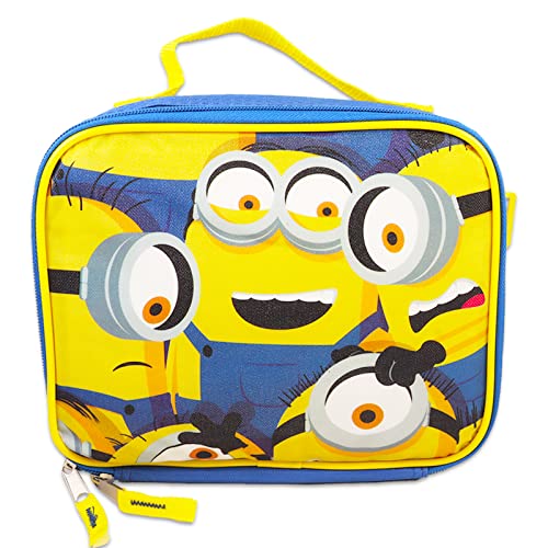 Despicable Me Backpack and Lunch Box for Kids - 6 Pc Bundle with 16" Minions Backpack, Lunch Bag, Minions Stickers, Monster Stickers, Backpack Clip, and More (Despicable Me School Supplies)