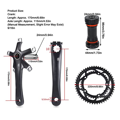 Aluminum Alloy Crank Arm Set, Black Bike Crankset High Toughness for Road Bicycle