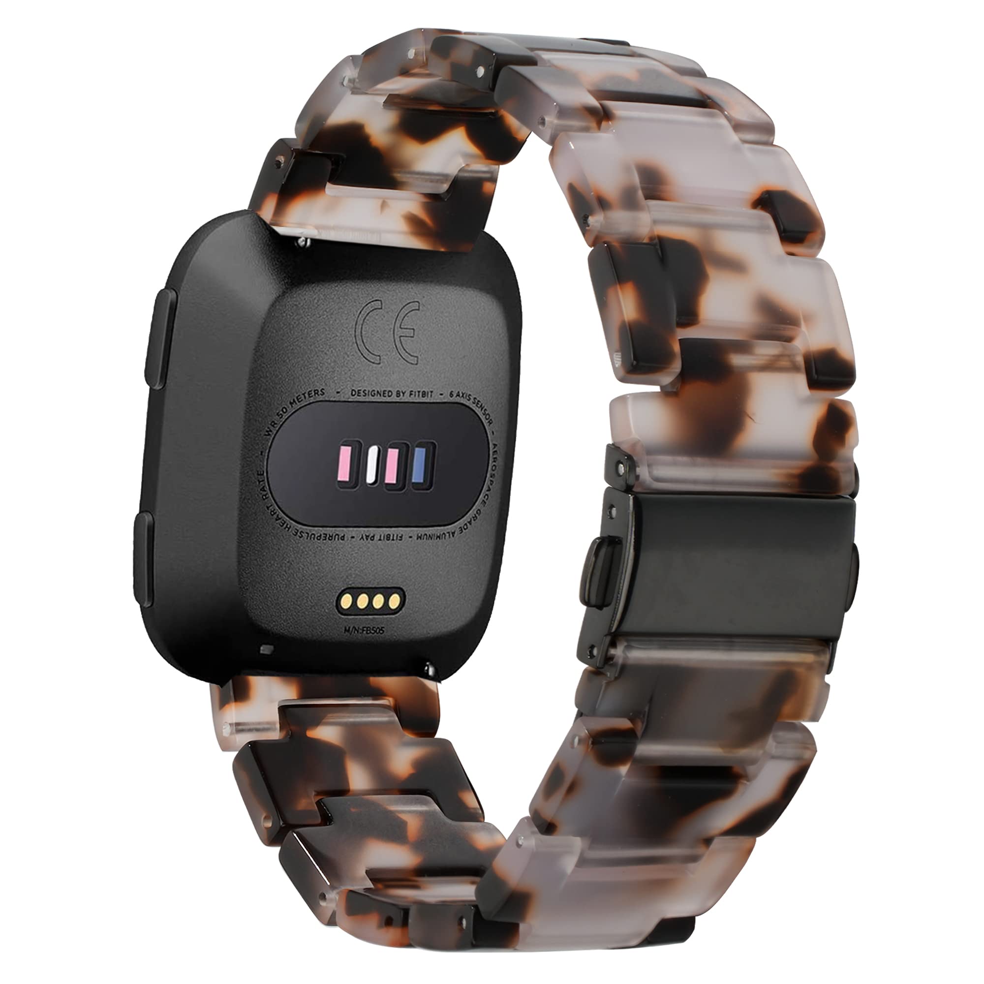 AWSMOR Compatible with Fitbit Versa 2 /Versa/Versa Lite Band Women men Resin Wristbands Strap with Metal Stainless Steel Buckle Replacement for Fitbit Versa 2 Smartwatch(Tortoise Flower)