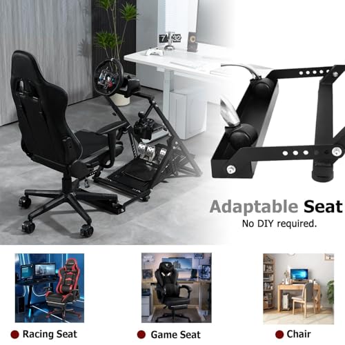 Marada G920 Steering Wheel Stand with Seat Slot Cup Holder Fit for Logitech Thrustmaster Moza G923 G27 G29 G920 T248 T300RS R5 Adjustable Foldable Racing Stand, without Wheel Pedal Handbrake