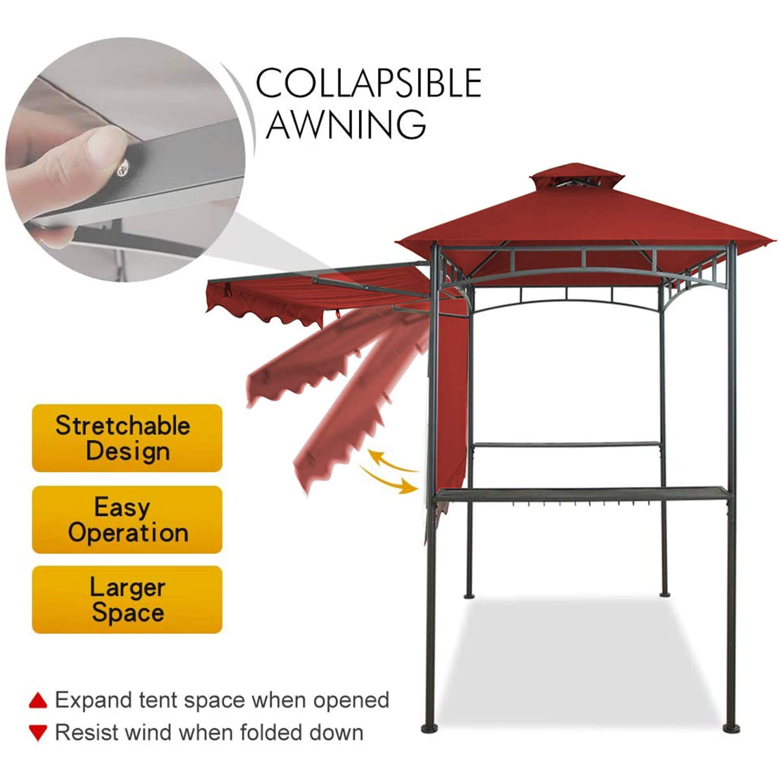CHARMELEON Dark Grey Grill Gazebo, Double Tiered BBQ Gazebo, 5x8 Grill Canopy,Outdoor BBQ Canopy Tent with Stretchable Side Awning