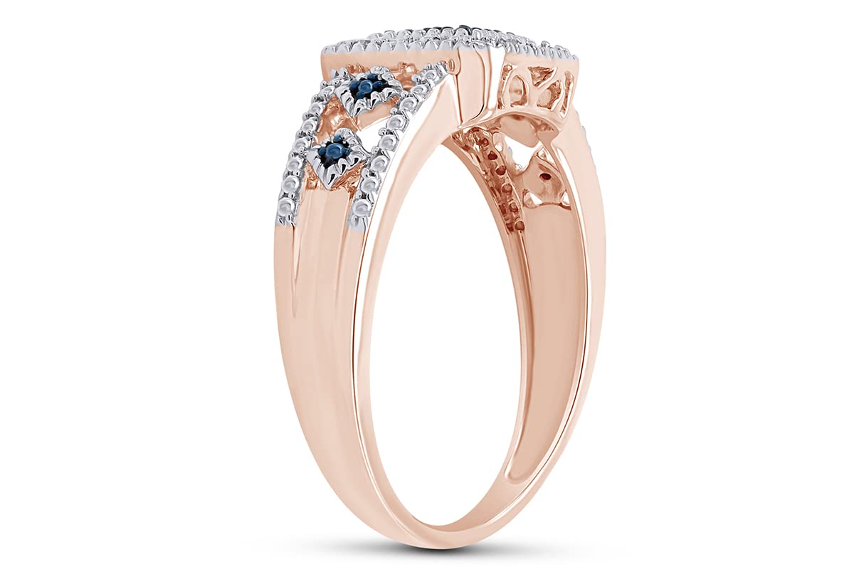 AFFY 1/10 Carat Round Cut Enhanced Blue And White Natural Diamond Square Frame Wedding Band In 14k Rose Gold Over 925 Sterling Silver (Clarity : I2-I3, Color : I-J, 0.10 Cttw) Size -4