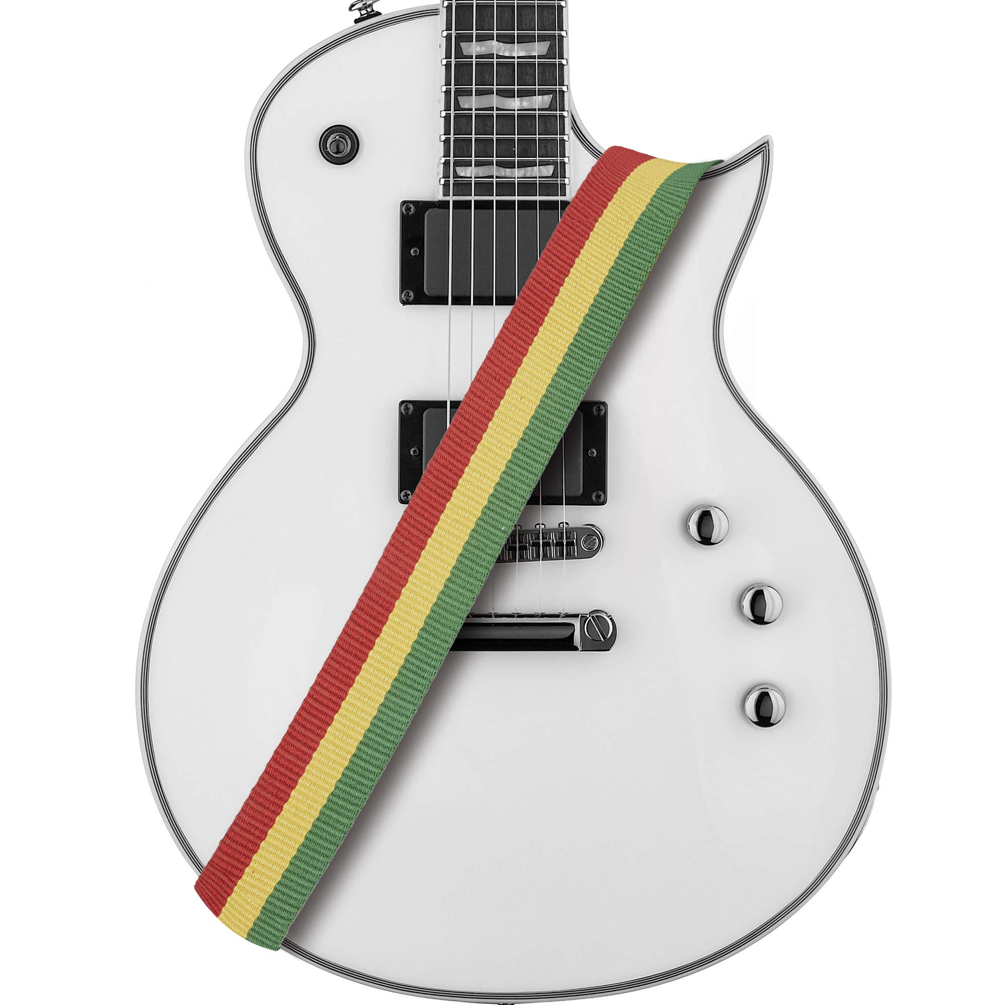 Amumu Reggae Guitar Strap Jamaica Rasta for Acoustic, Electric and Bass Guitars with Strap Blocks & Headstock Strap Tie