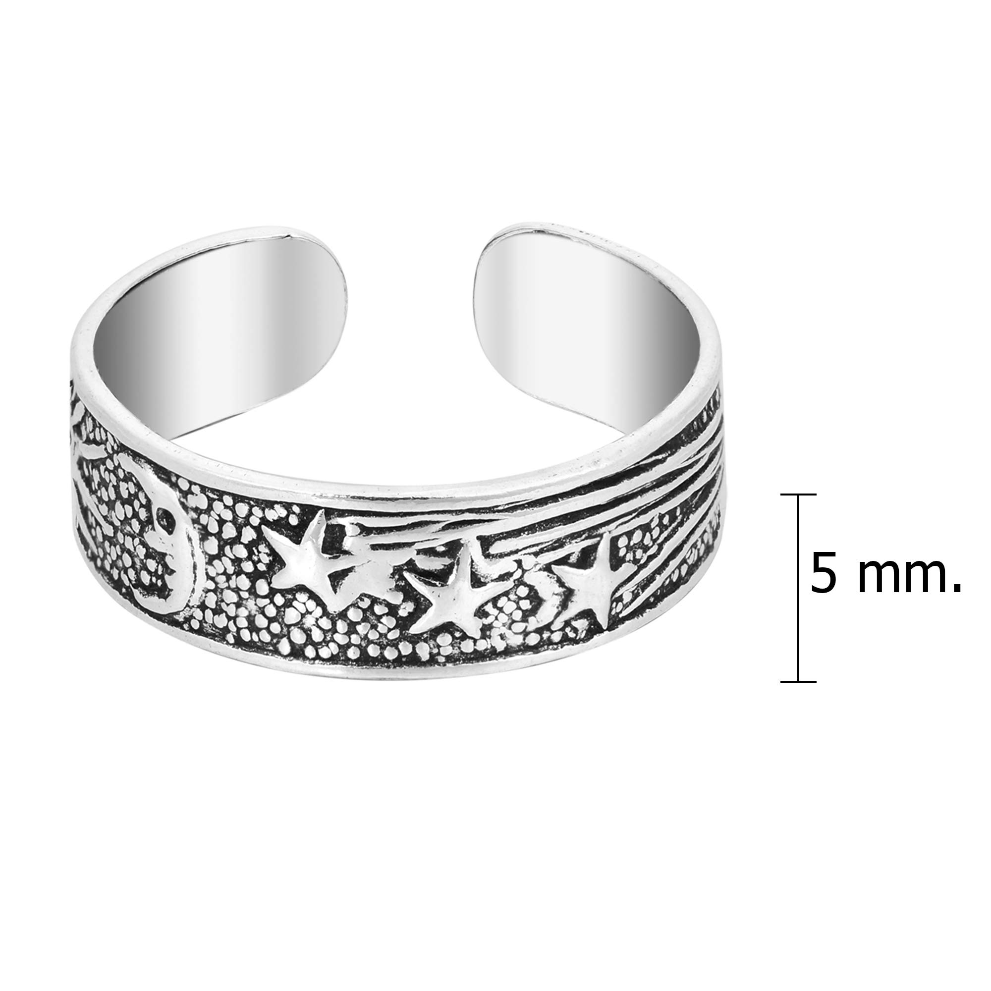 AeraVida Stellar Sky Sun Moon and Shooting Stars .925 Sterling Silver Toe Ring or Pinky Ring
