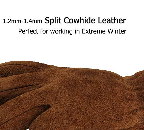 OZERO Work Gloves Winter Insulated Snow Cold Proof Leather Glove Thick Thermal Imitation Lambswool - Extra Grip Flexible Warm for Working in Cold Weather for Men and Women (Brown,Large)