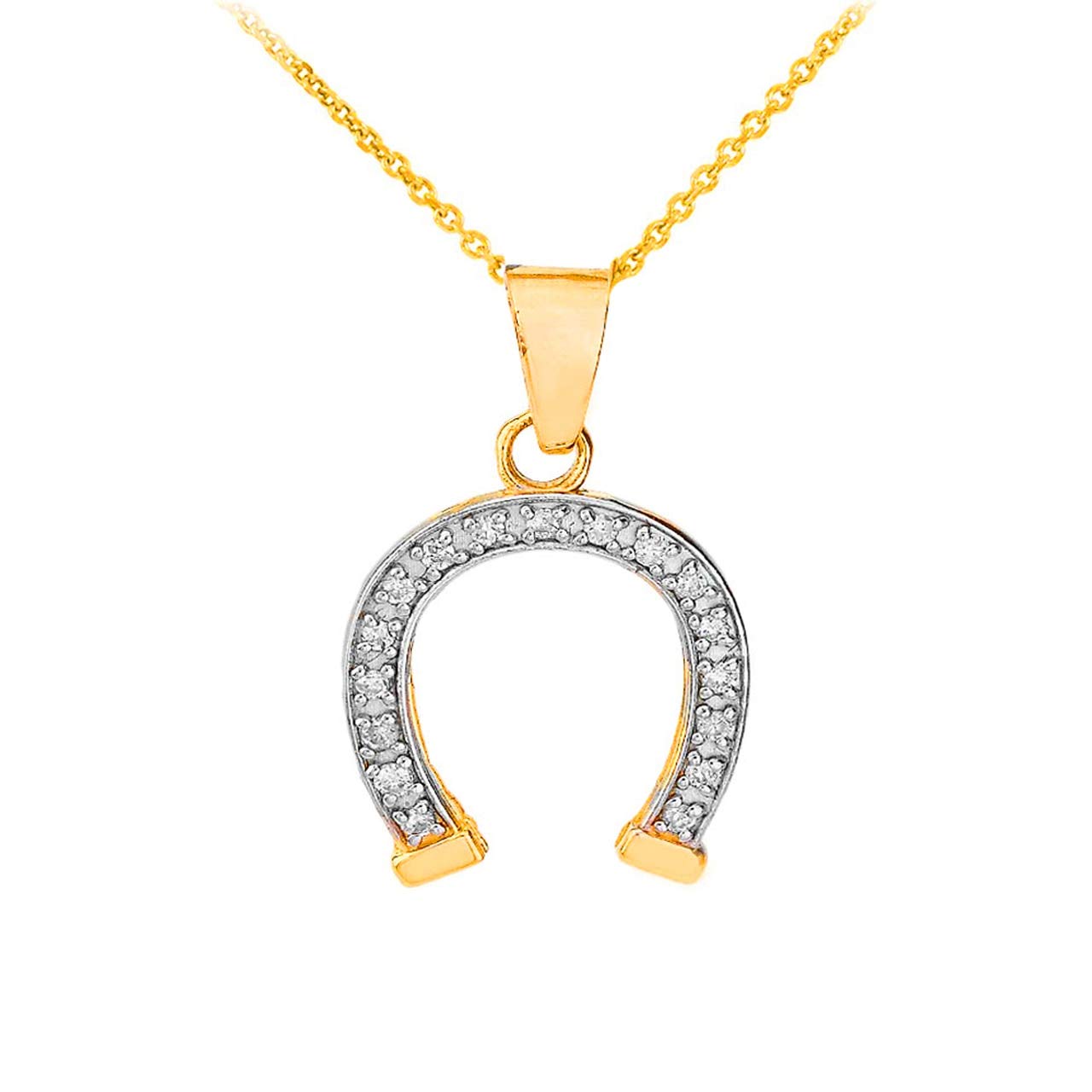 Certified 14k Yellow Gold Diamond Good Luck Horseshoe Pendant Necklace, 22"