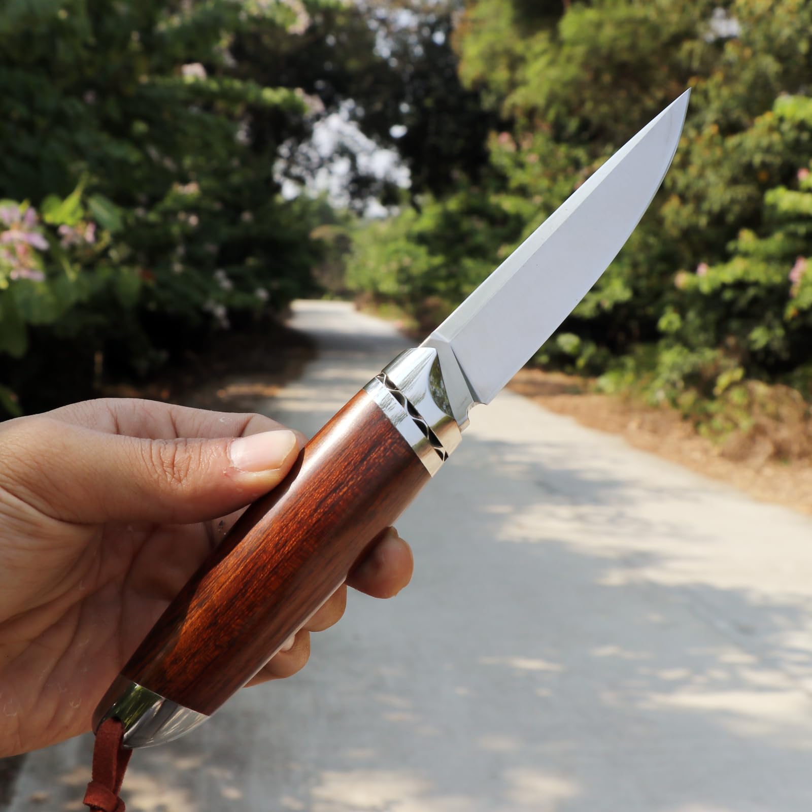 ALVELY Handmade in Northern Europe Fixed blade hunting knife,High hardness M390 steel Camping Adventure Knife,Desert Iron Wood Handle,With leather case and gift packaging,Home and Outdoor EDC knife