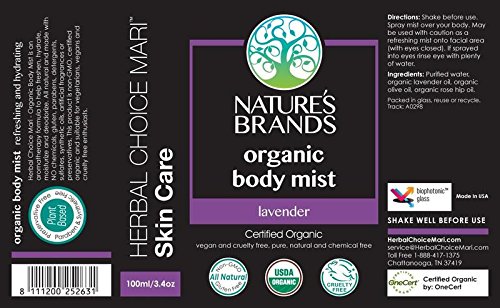 Herbal Choice Mari Organic Body Mist, Lavender; 3.4floz Glass
