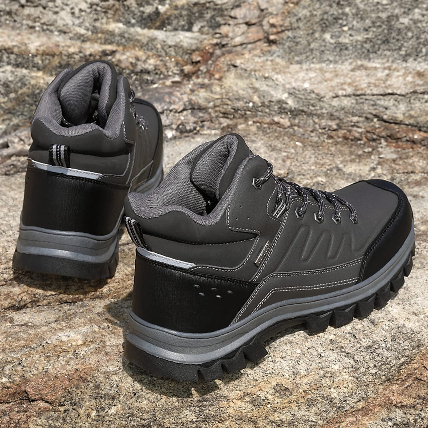AX BOXING Mens Boots Winter Snow Boots Anti-Slip Hiking Shoes for Outdoor(Gray, Size_9 Point 5)